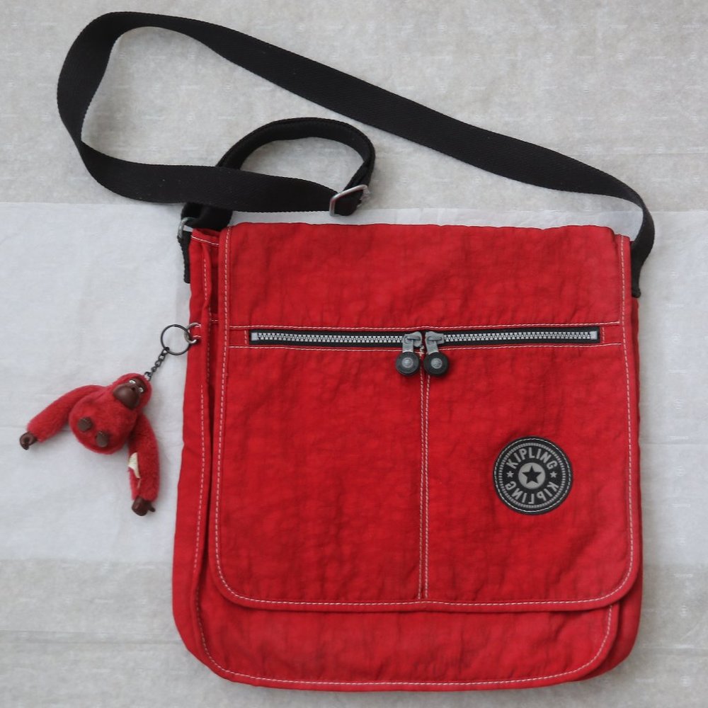 Kipling Red Black Messenger Bag Reiss With Monkey Cro… - Gem